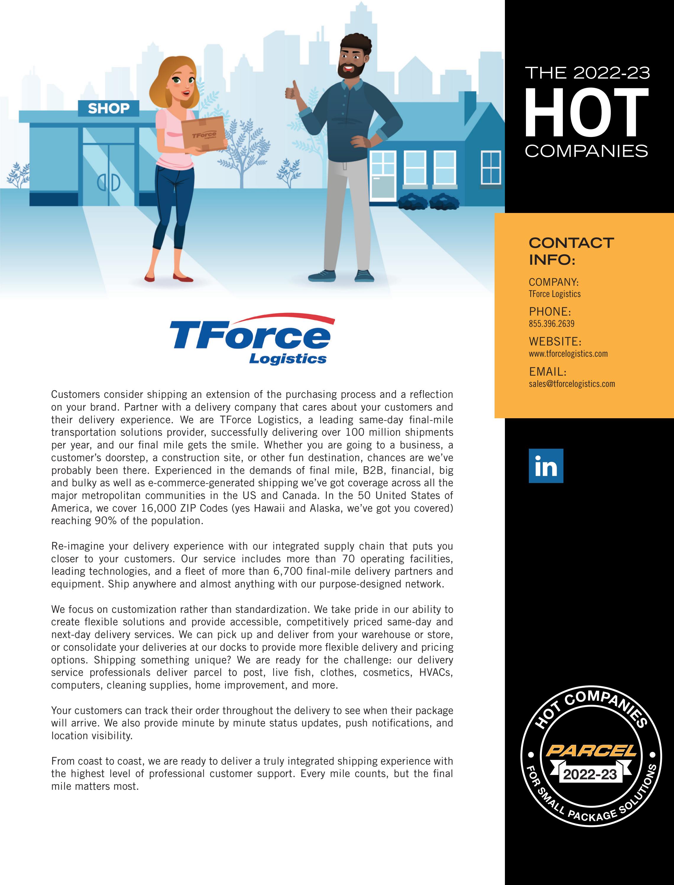 TForce Logistics Named To PARCEL Hot Companies 2022-23